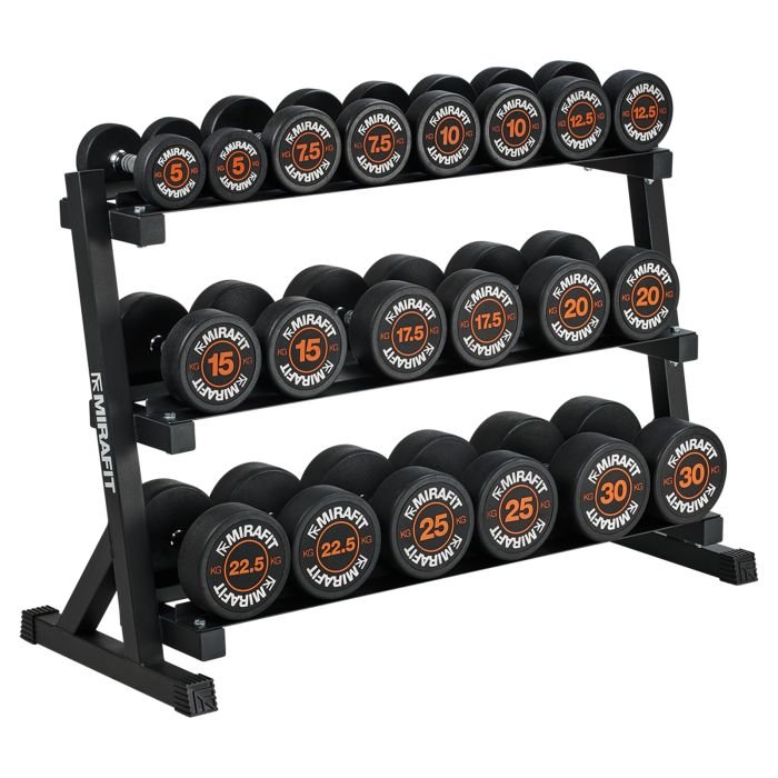 Rubber Dumbbells & Weight Storage Rack | Mirafit