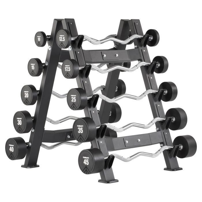 Urethane EZ Curl Bar Set with 10 Bar Rack | Mirafit