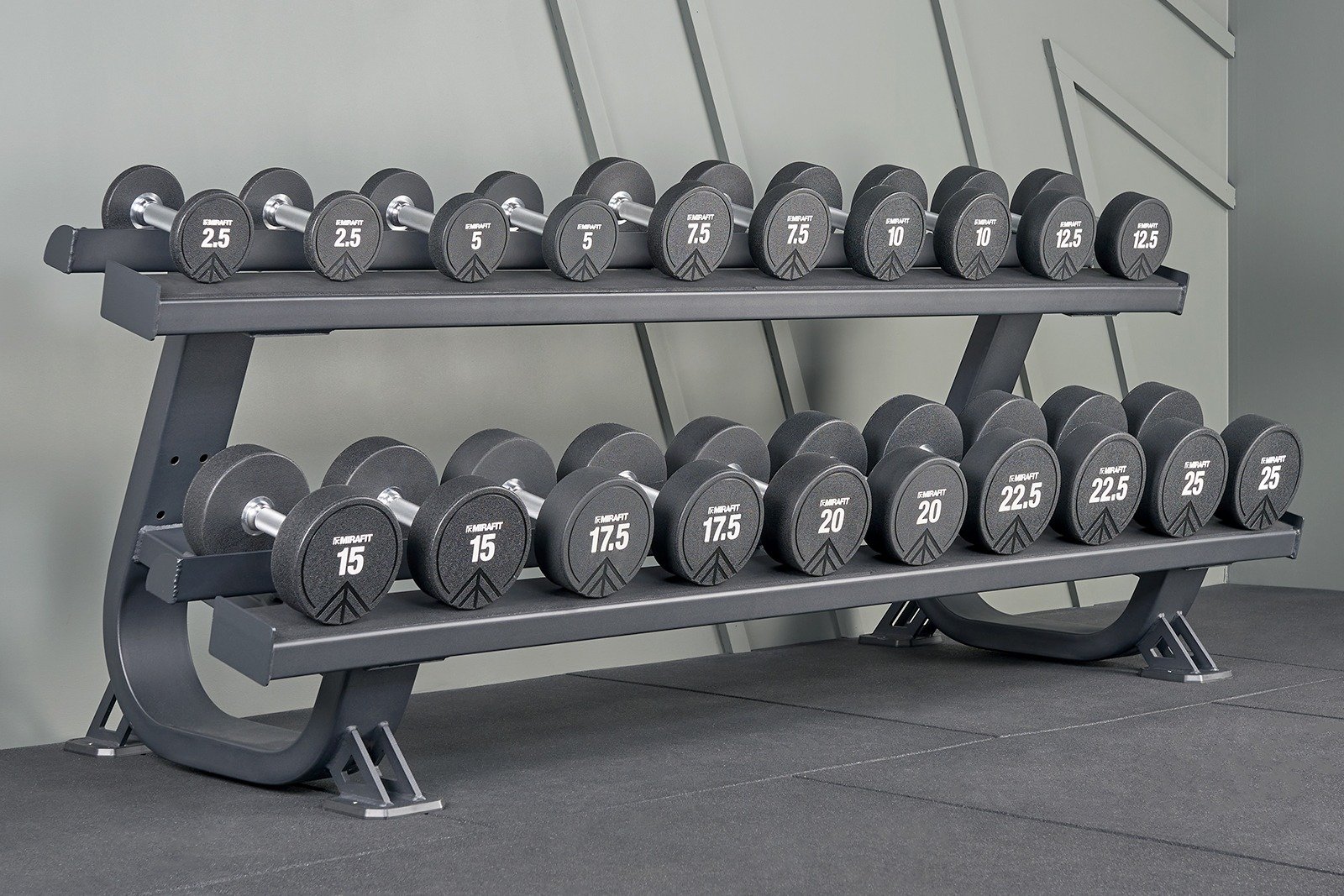 2 Tier Urethane Dumbbell Set & Rack | Mirafit