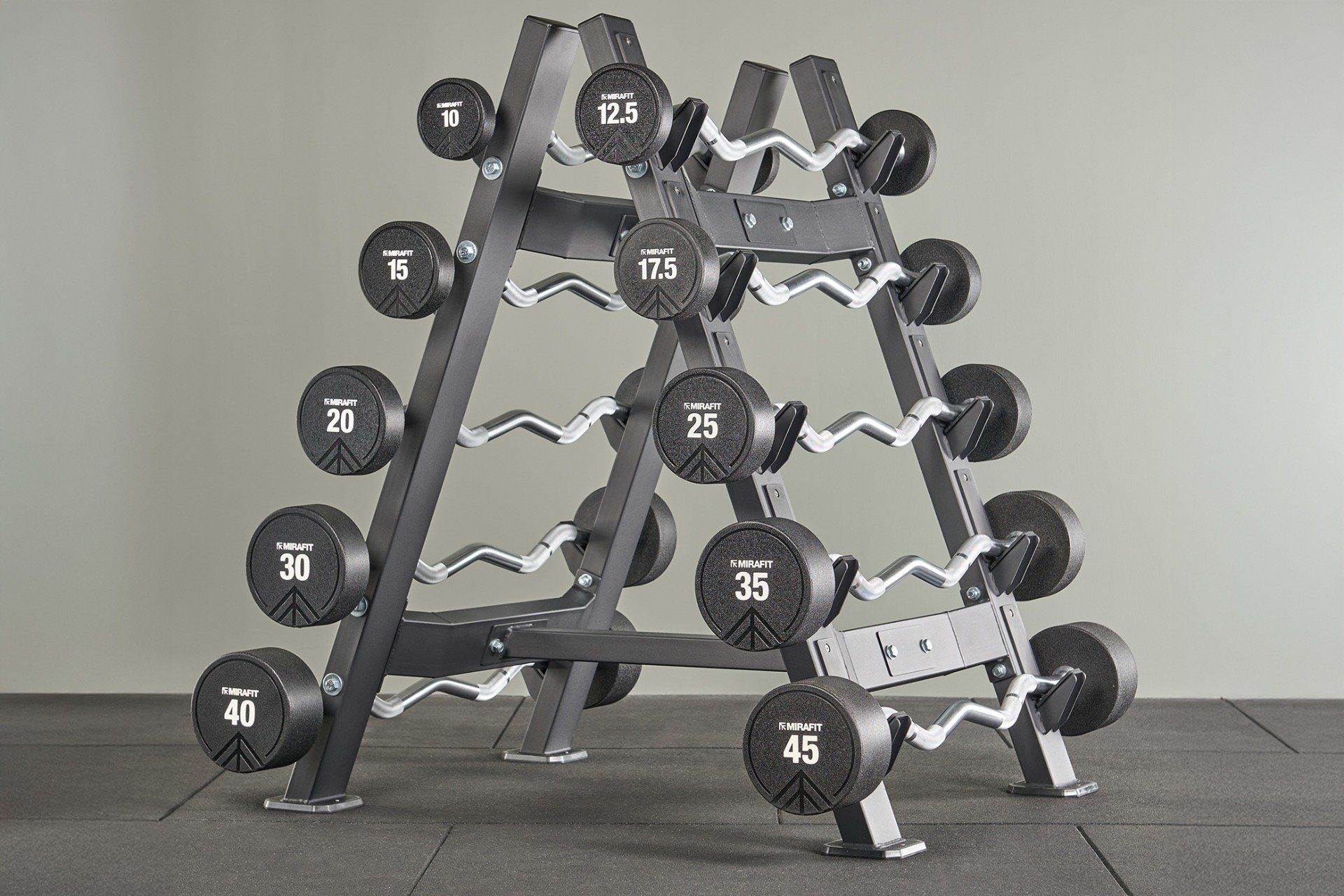 Urethane EZ Curl Bar Set with 10 Bar Rack | Mirafit