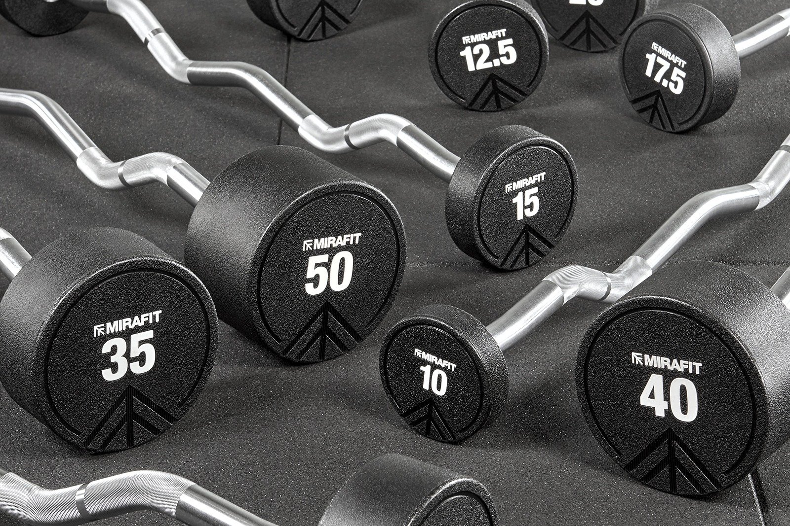 Urethane Weighted EZ Curl Bar Set with Rack | Mirafit